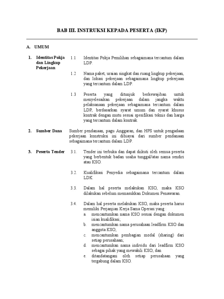 Instruksi Peserta Tender Konstruksi | PDF