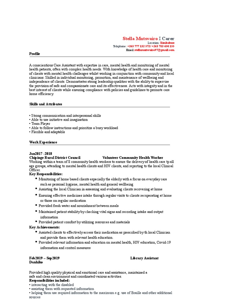 Stella Mutsvairo I Carer1 2 | PDF | Mental Health | Caregiver