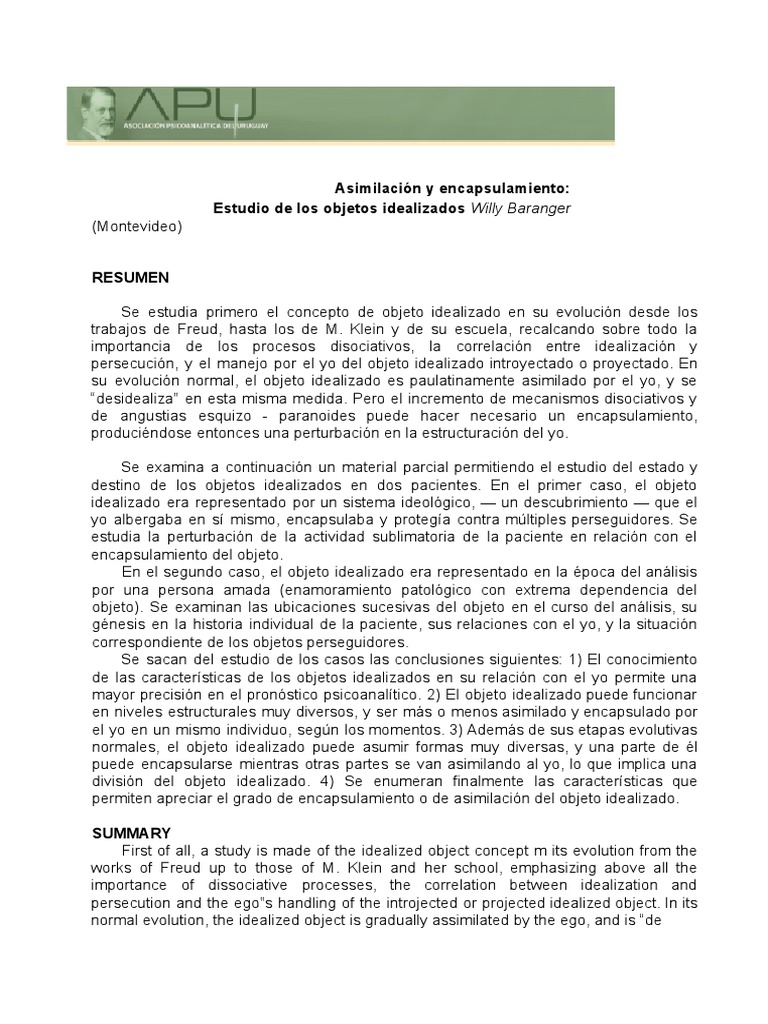Cap 1 - El Concepto de Objetos Idealizados | PDF | Psicoanálisis ...