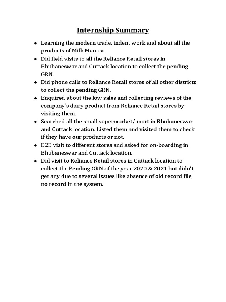 Internship Summary | PDF