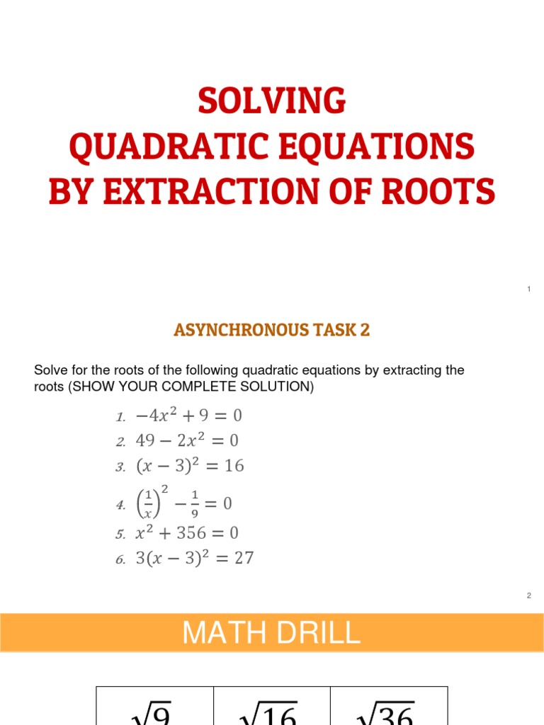 LESSON 2 QUADRATIC BY SQUARE ROOT PROPERTY Async 2 PDF Quadratic