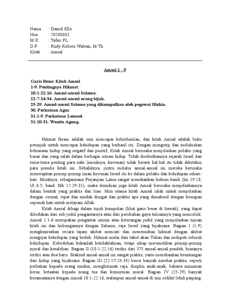 Hikmat dan Praktik dalam Kitab Amsal | PDF | Pengembangan Diri | Agama ...