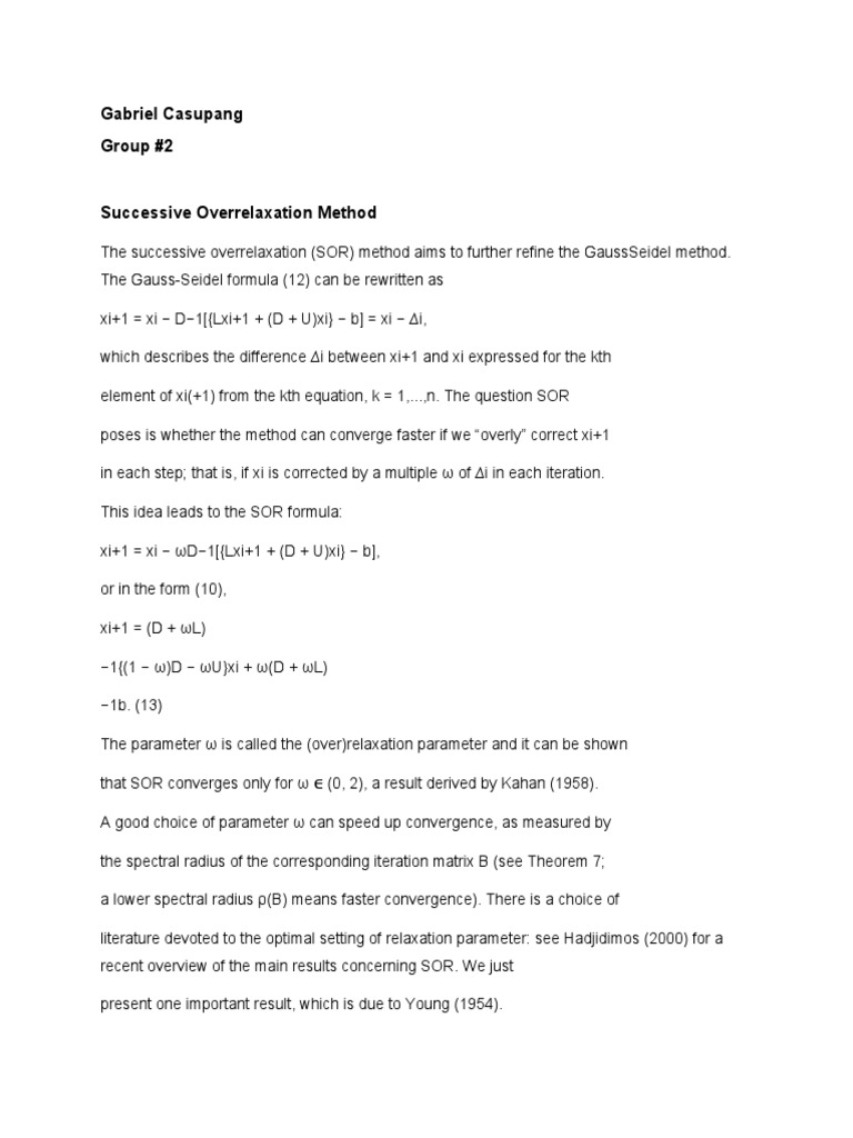 Numerical Linear Algebra Sor And Ssor Method Pdf Matrix Mathematics Theoretical Physics