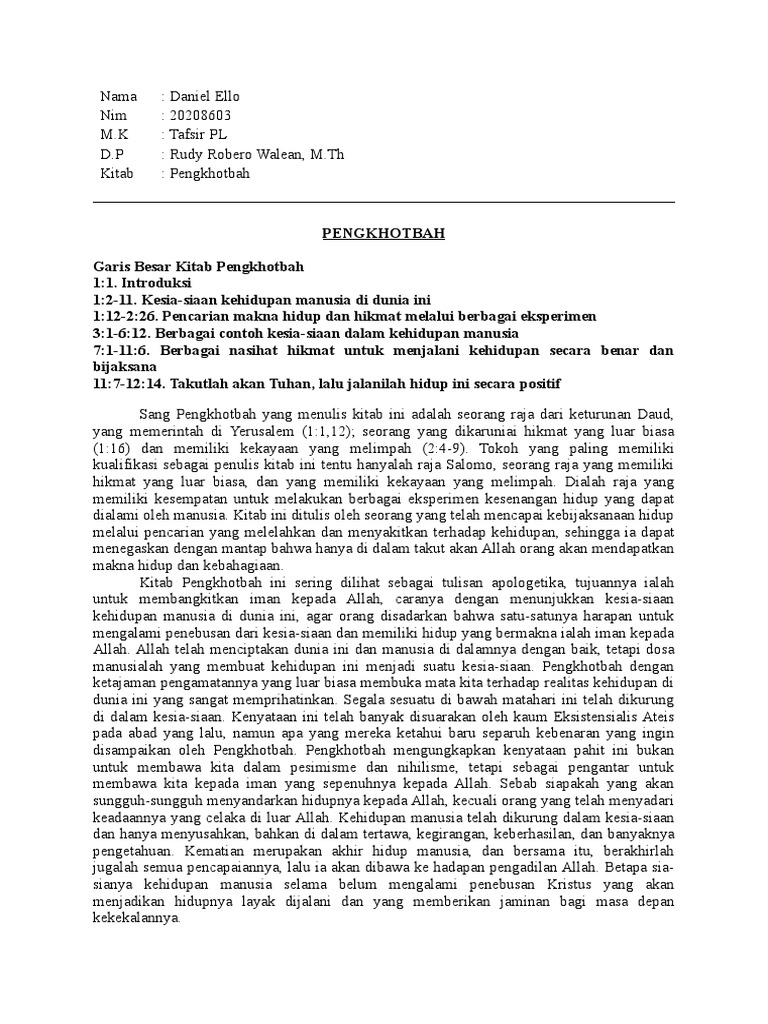 Pengkhotbah-Daniel Ello | PDF