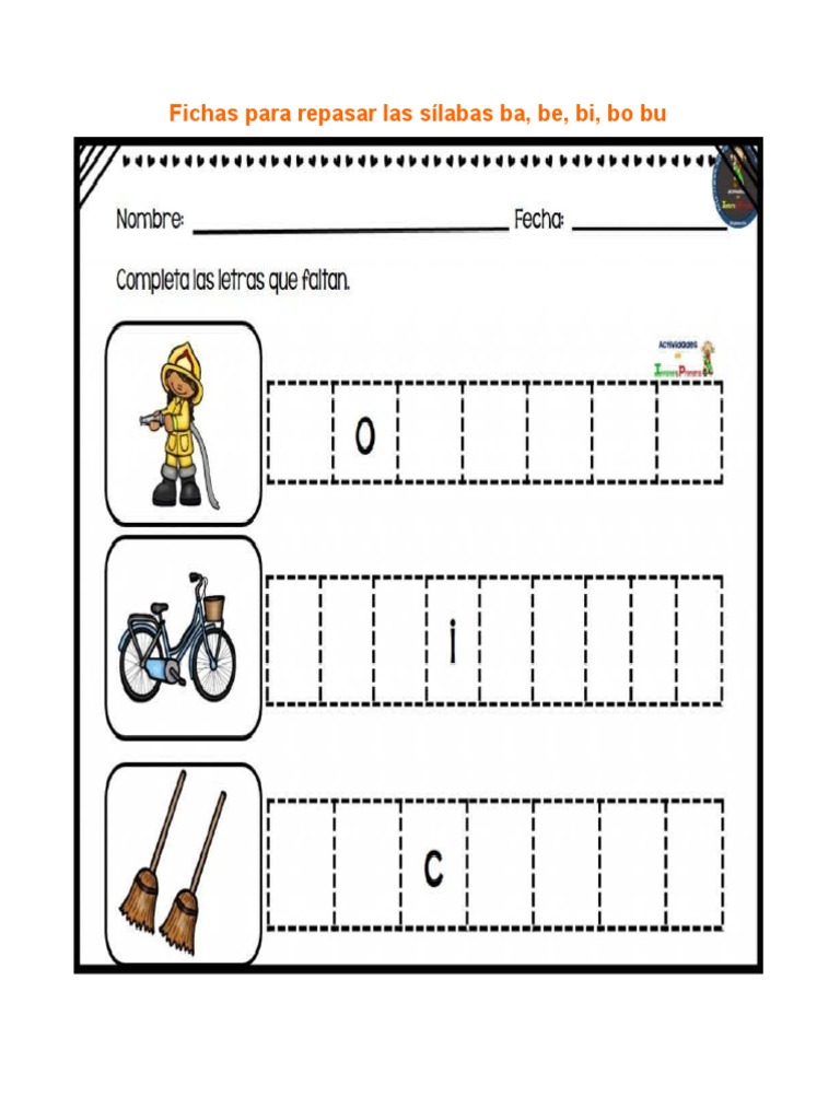 Fichas de Sílabas con B para Niños | PDF