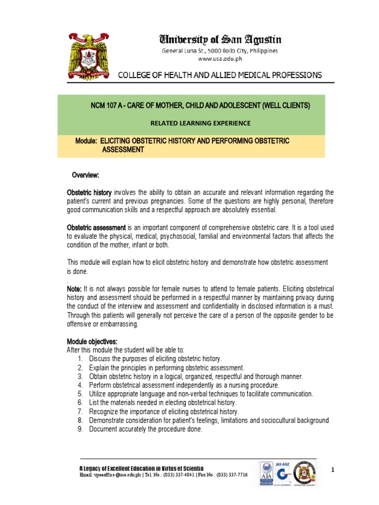 MODULE 1 OB-HISTORY and OB-Physical Assesment | PDF | Pregnancy | Childbirth