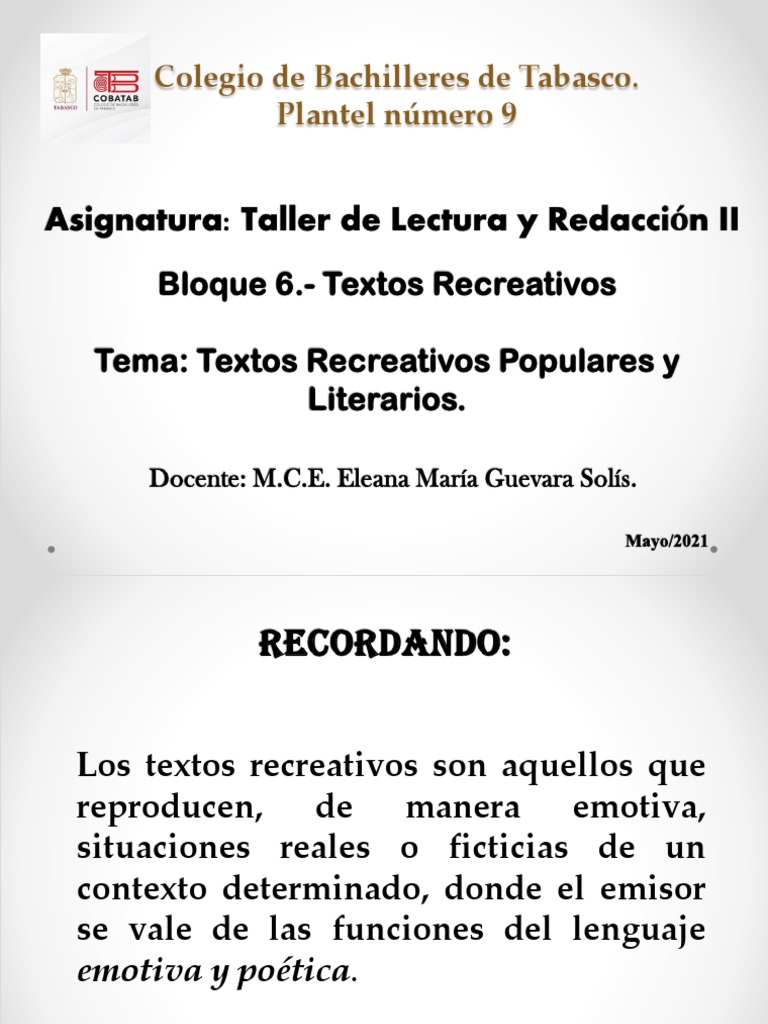Bloque 6 - Textos Recreativos | PDF