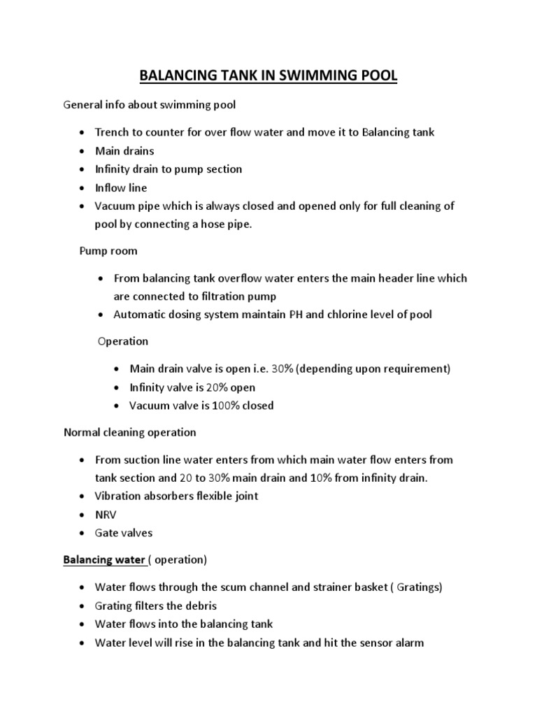 Balancing Tank in Swimming Pool | PDF