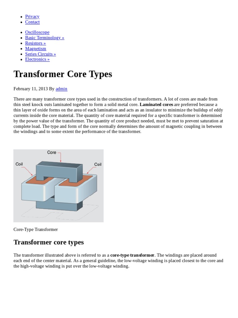 Transformer Core Types - Core Type, H-Type, Shell- Type | PDF ...