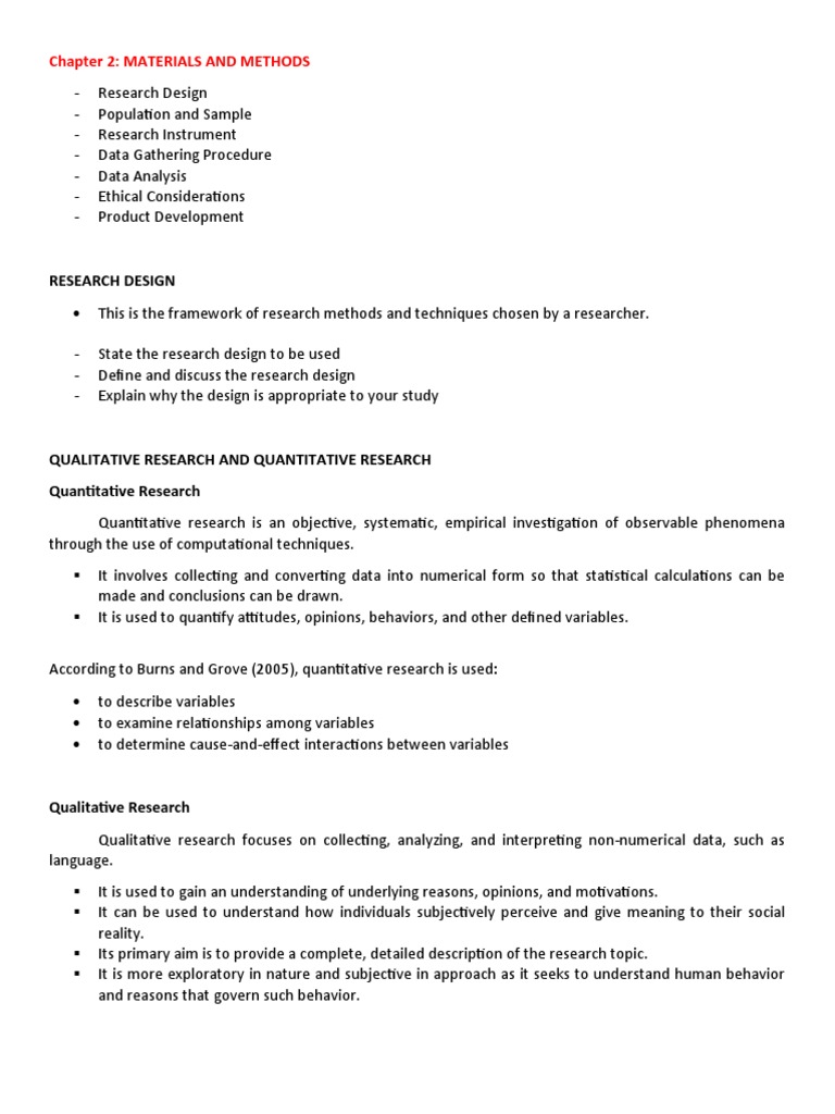 Chapter 2 - Materials and Methods | PDF | Sampling (Statistics) | Quantitative Research