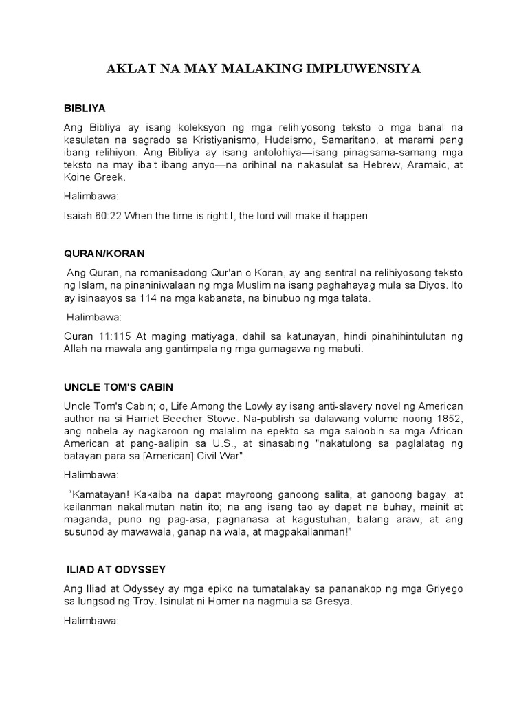 Aklat Na May Malaking Impluwensiya Sa Bansa | PDF