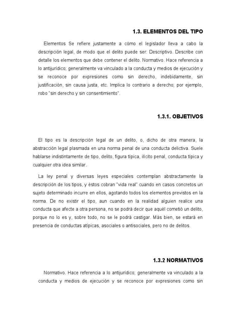 Elementos del Tipo Penal: Objetivos y Subjetivos | PDF | Intención ...