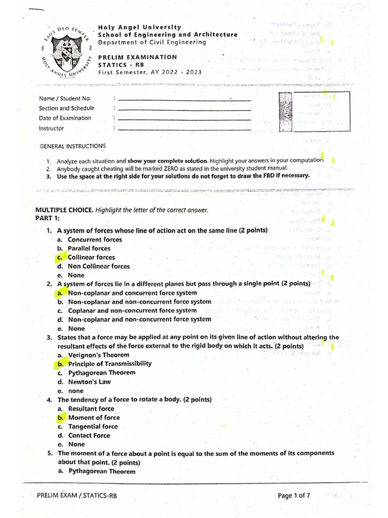 Statics Prelim Exam - Solution 1s 2022-2023 | PDF