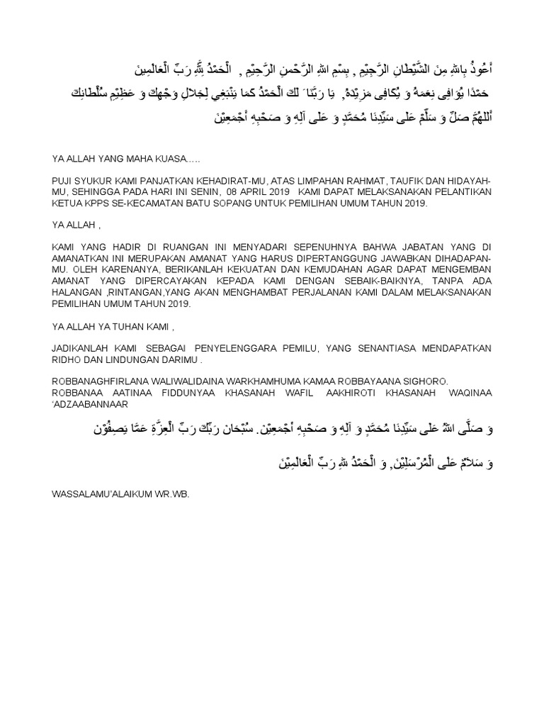 Doa Pelantikan Kpps 2019 | PDF