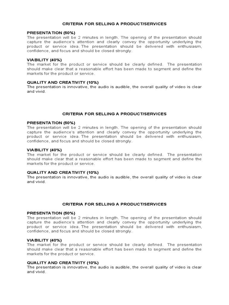 Criteria For Judging in Selling Product (Video Presentation) | PDF ...