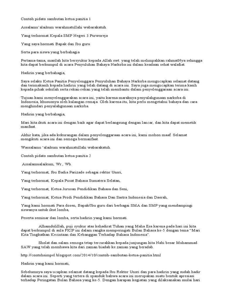 Contoh Pidato Sambutan Ketua Panitia 1 | PDF