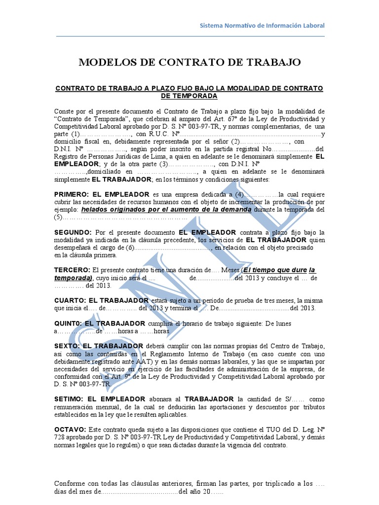 Modelos de Contrato de Trabajo | PDF | Derecho laboral | Salario