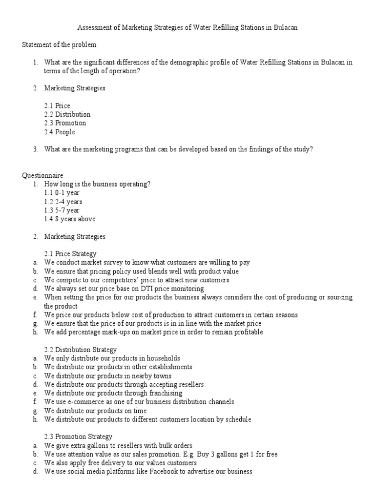 Sop & Questionnaire | PDF | Marketing | Prices