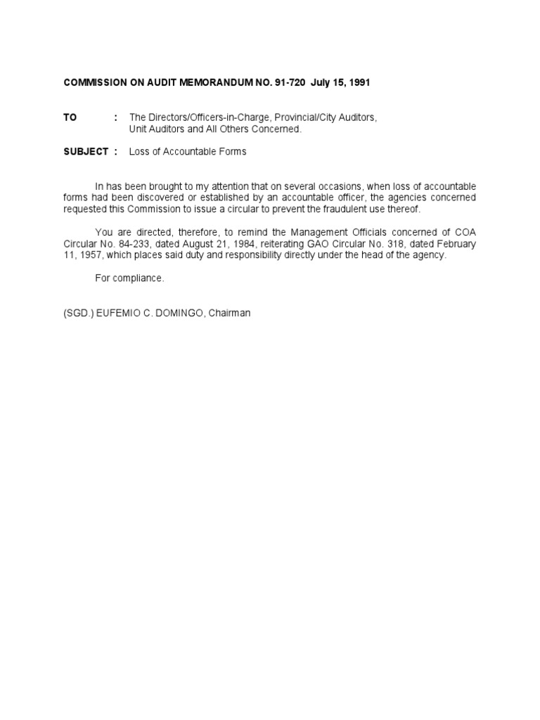 COA Memo 91-720 | PDF