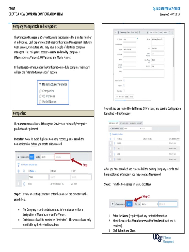 Quick Reference Guide - CMDB - Create New Company CI Record | PDF ...