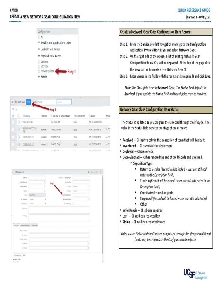 Quick Reference Guide - CMDB - Create New Network Gear CI Record | PDF ...