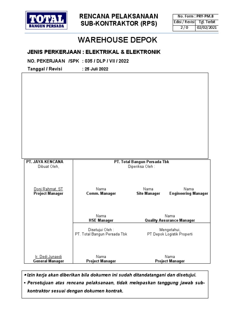 Pm.08 Rencana Pelaksanaan Subkontraktor-Rps Mep (El&Ec) | PDF