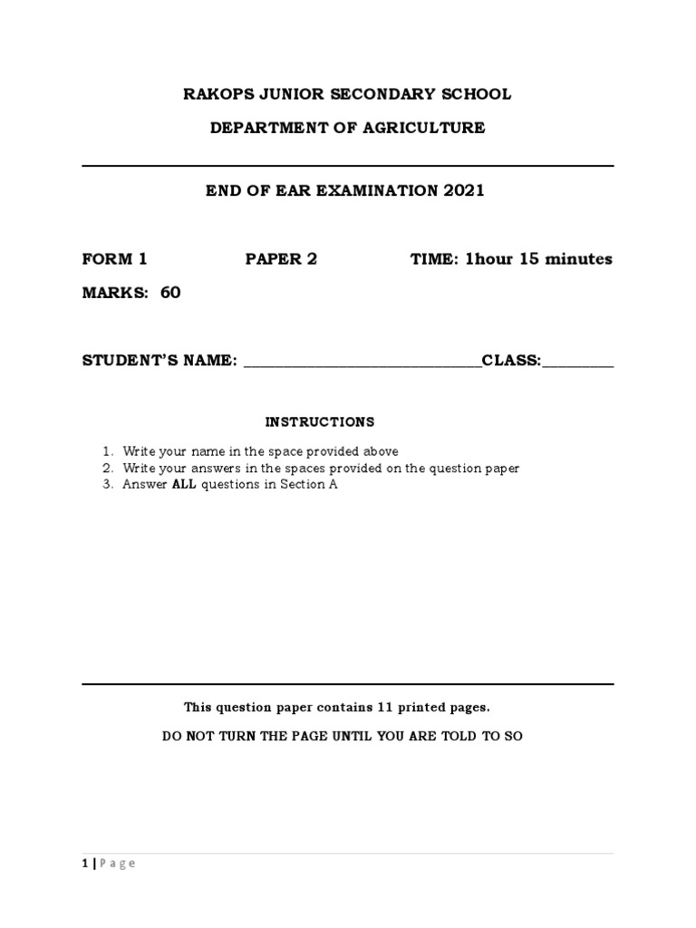 Agric Form 1 PP2 Regional Exam 2020 Term | PDF | Crop Rotation | Fertilizer