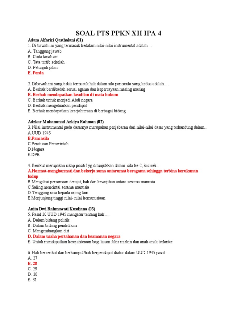 Soal PPKN Kelas XII IPA 4 | PDF