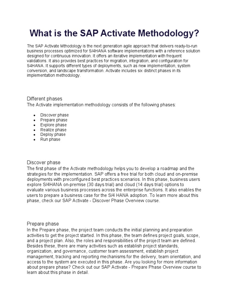 SAP Activate Methodology | PDF | Software Development Process | Agile ...