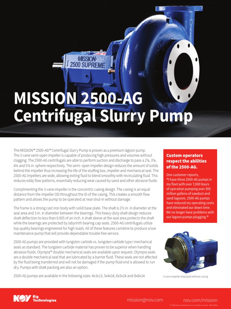 MISSION 2500 AG Centrifugal Slurry Pump Flyer | PDF | Pump | Mechanical ...