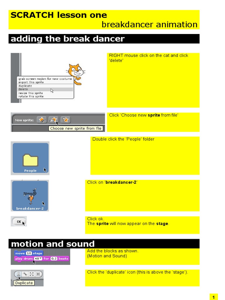Scratch Lesson 1 Breakdancer | PDF | Scratch (Programming Language) | Software Engineering