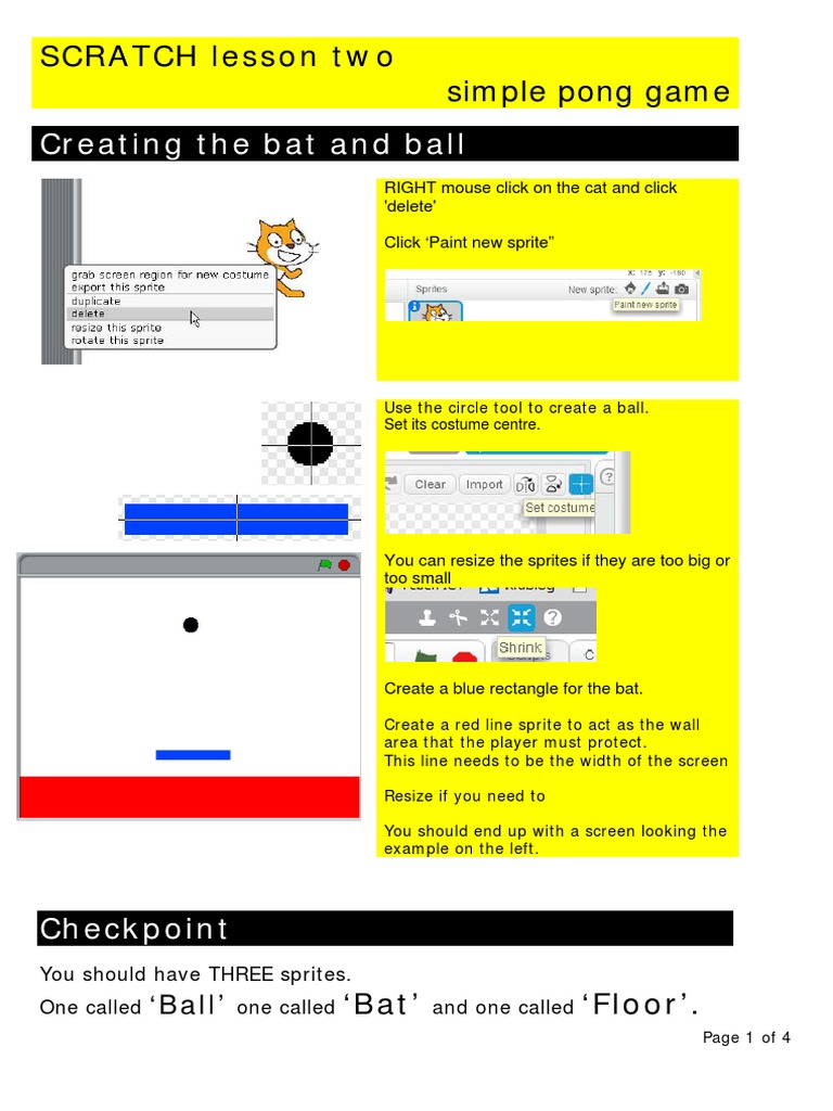 Scratch Lesson 2 Simple Pong Game FOR SCRATCH 2 | PDF | Software ...