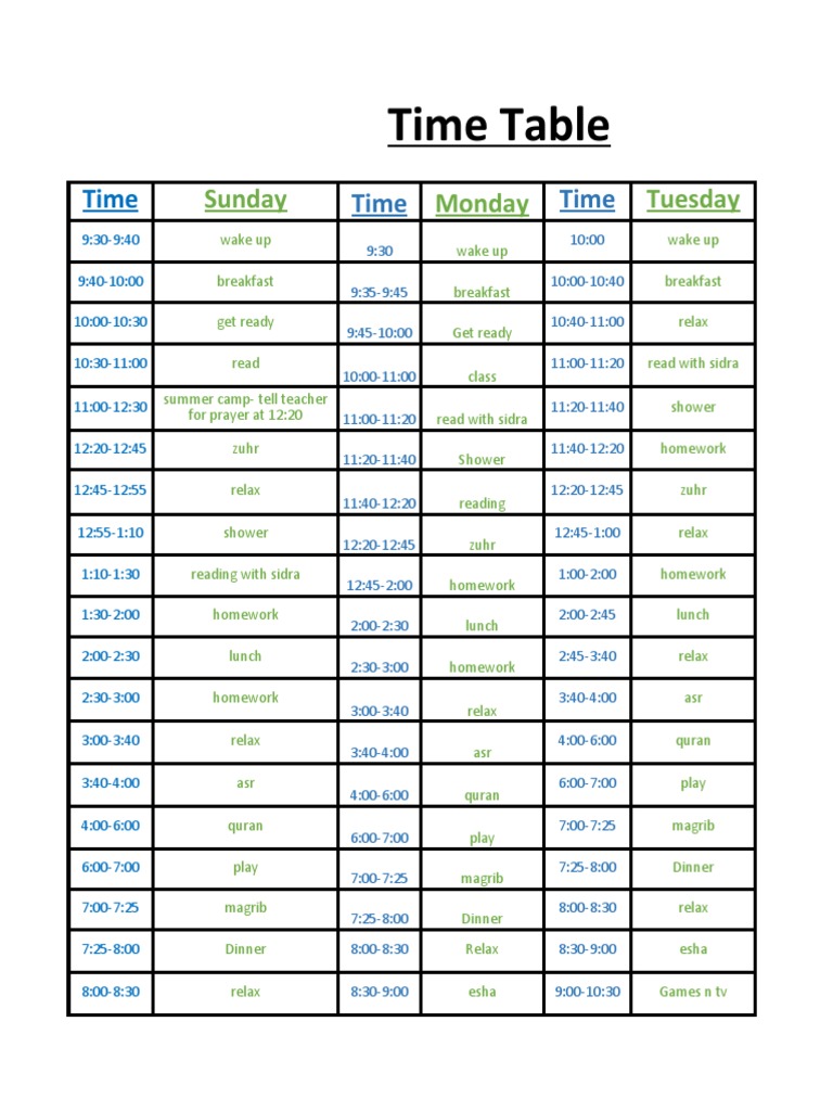 My Time Table (Version 1) | PDF | Meal | Eating Behaviors Of Humans