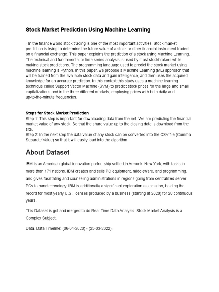 Stock Market Prediction Using Machine Learning Pdf Stocks Machine