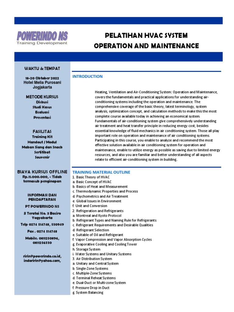 HVAC SYSTEM Operation and Maintenance | PDF | Refrigeration | Air ...