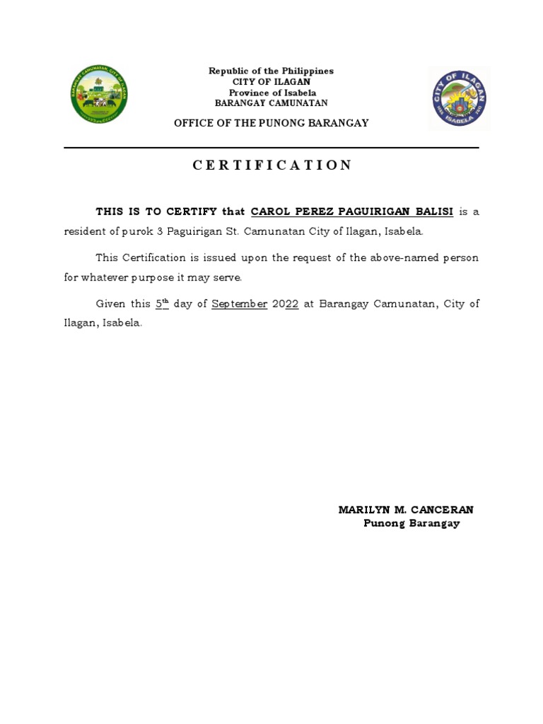 Resident Certificate | PDF