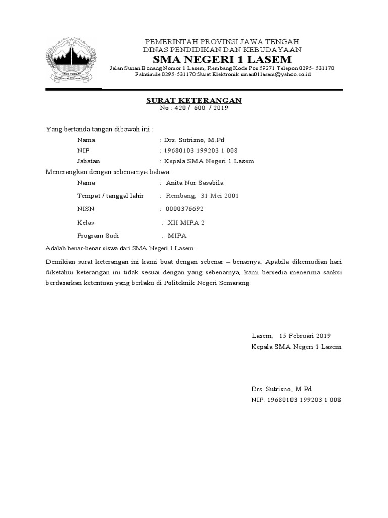 Surat Keterangan Polines | PDF