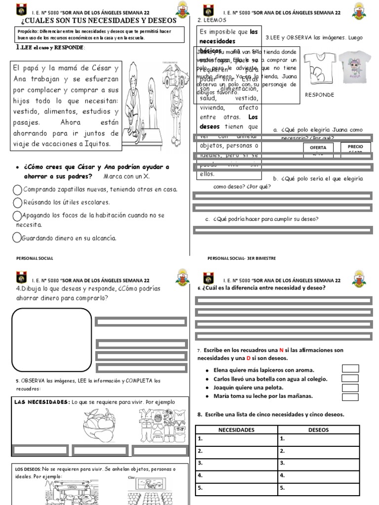 Diferenciar entre necesidades y deseos | PDF