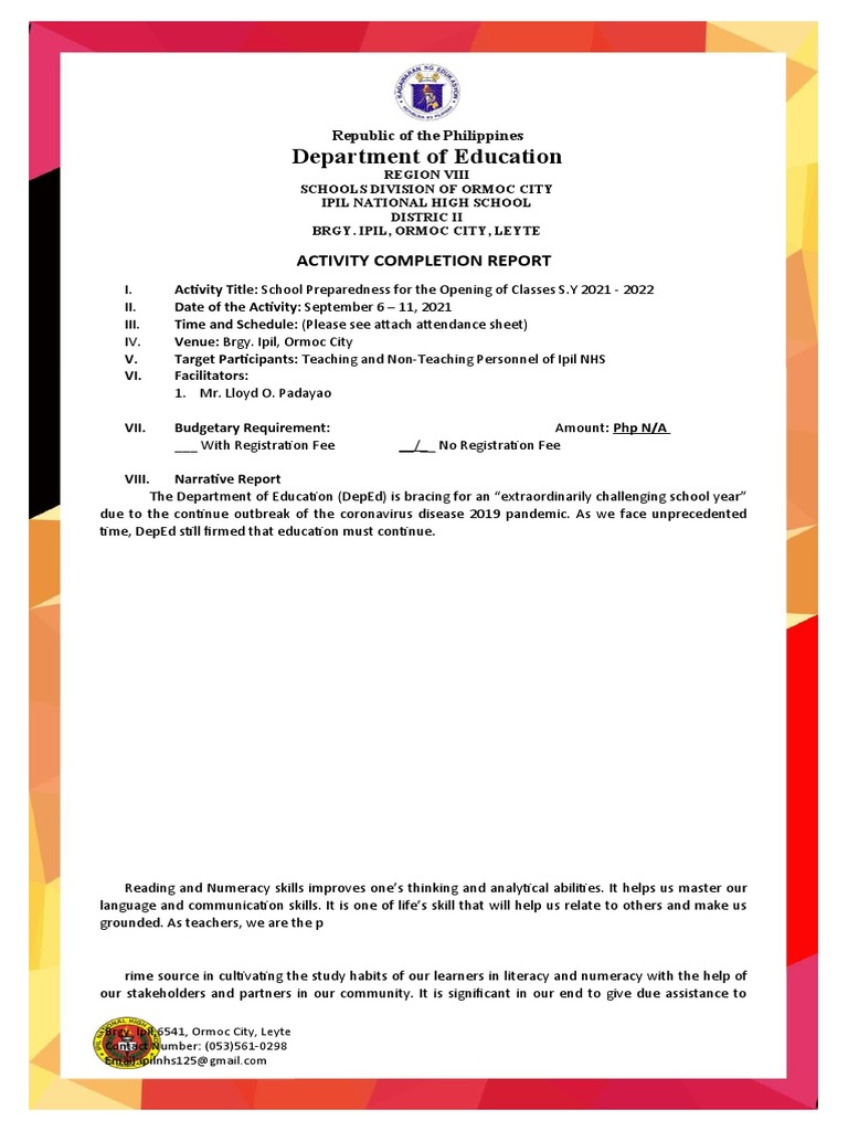 Activity Completion Report Brigada Pagbasa | PDF | Teachers | Learning