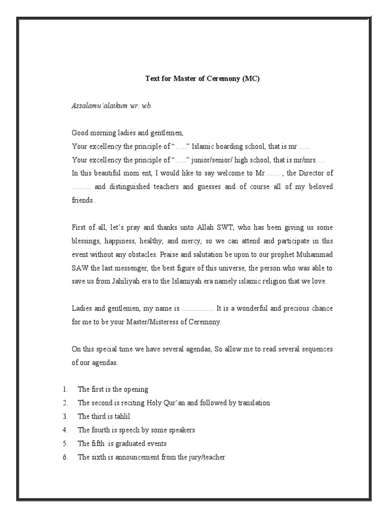 Islamic Ceremony MC Script Sample | PDF | Quran | Islam
