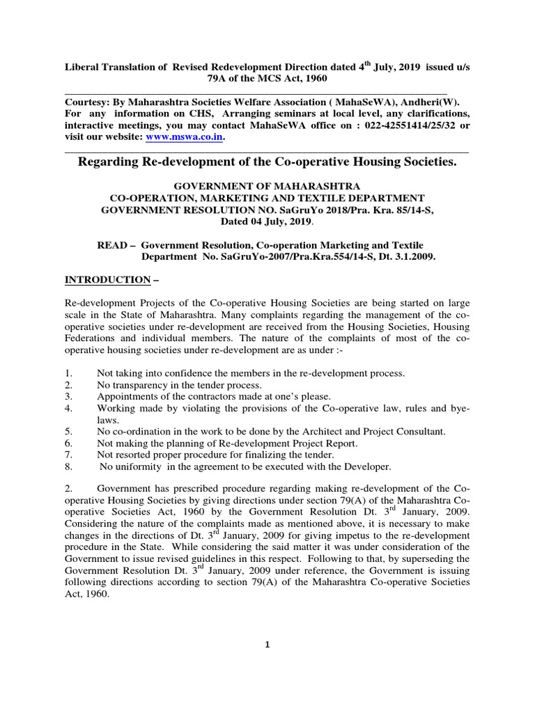 Translated Revised Redevelopment Direction Dated 4th July, 2019 Under ...