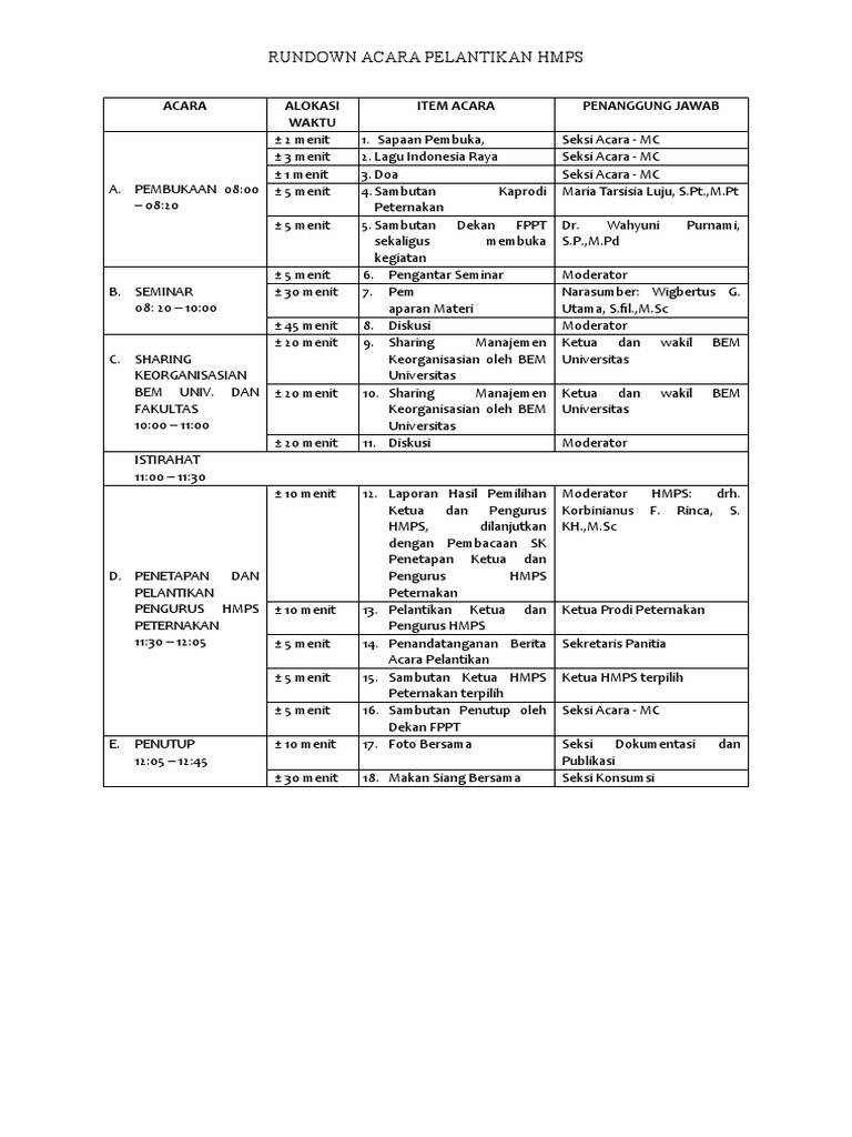 Rundown Acara Pelantikan Hmps | PDF