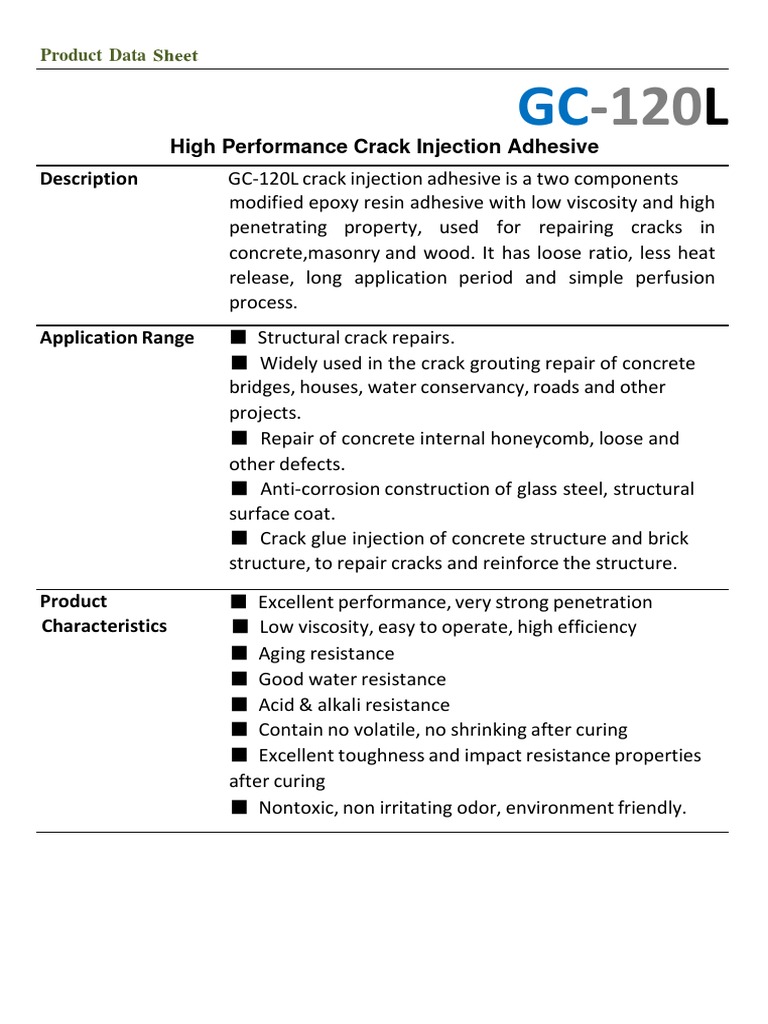 Product Data Sheet GC 120 L | PDF | Adhesive | Concrete