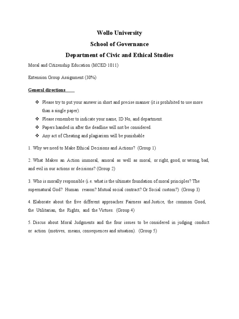 Assignment For Moral and Citizenship Education | PDF