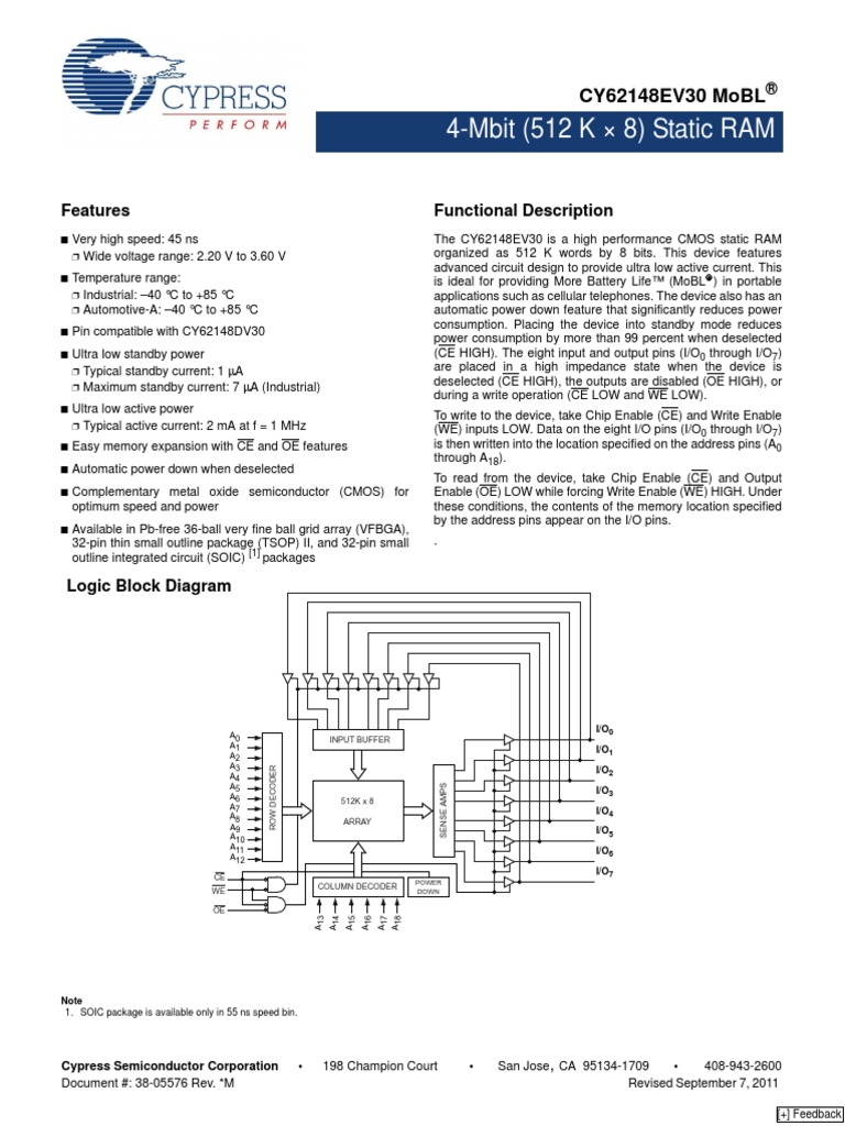 CY62148EV3 | Download Free PDF | Cmos | Random Access Memory