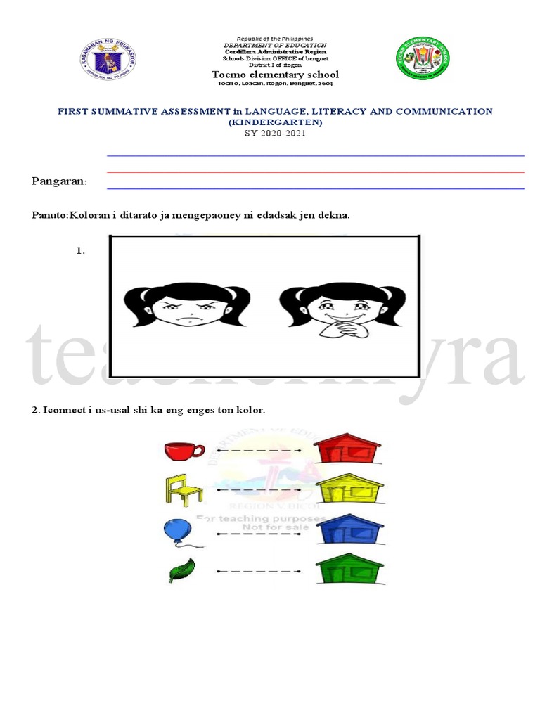 First Quarter Assessment Kindergarten - Yang | PDF