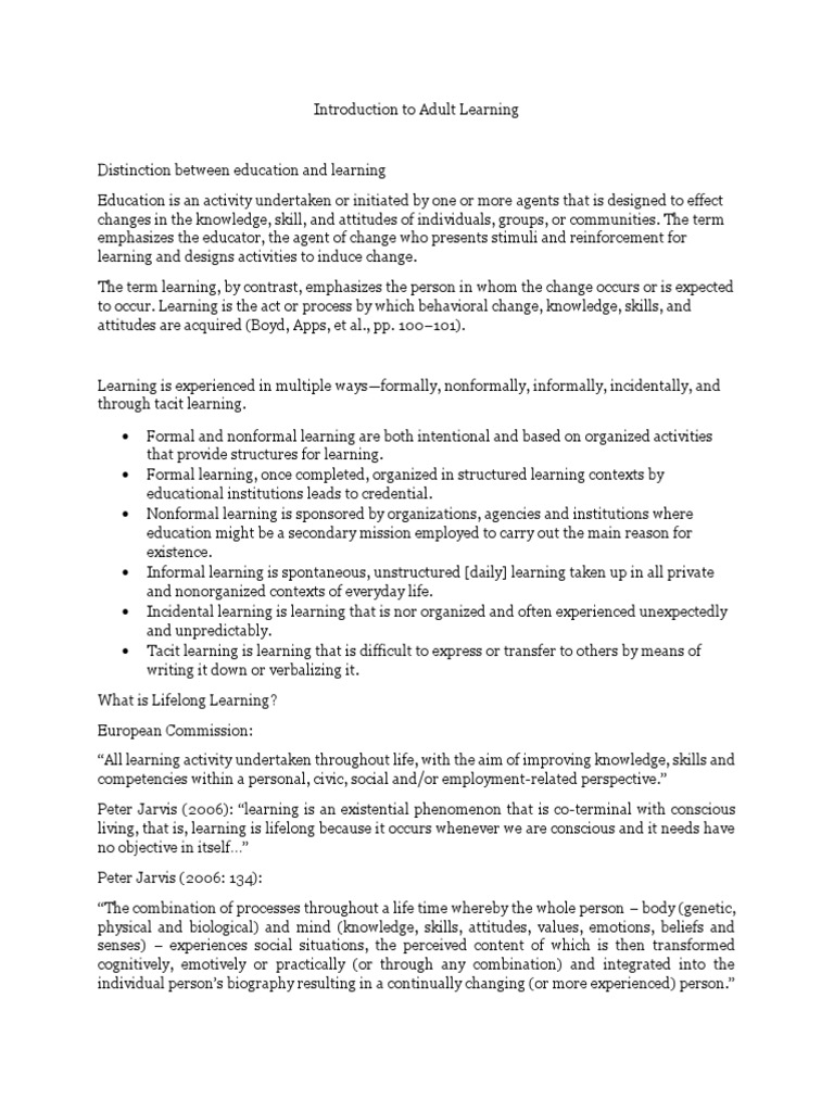 Lesson 1 Introduction To Adult Education Pdf Adult Education Learning