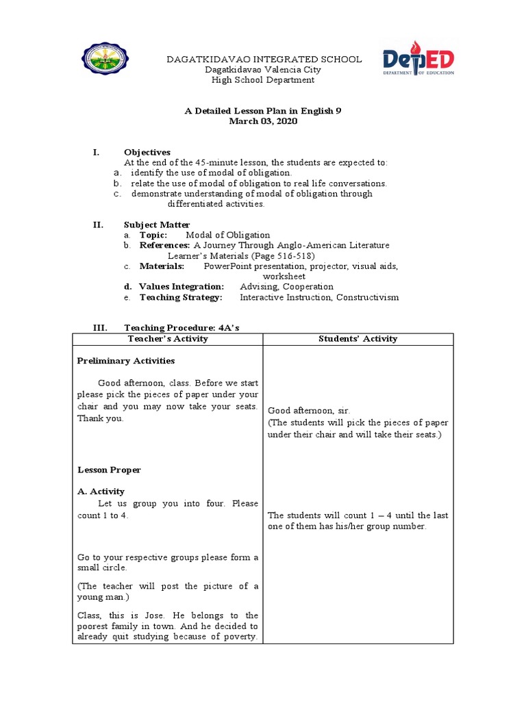 Lesson Plan MODAL | PDF | Lesson Plan | Learning