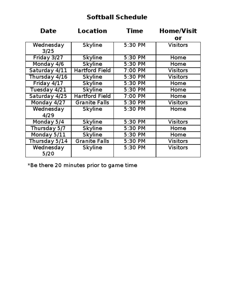 Softball Schedule | PDF