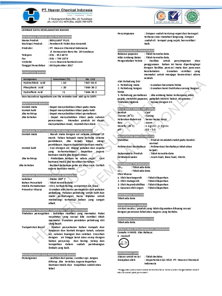 MSDS Brilliant Plus (WM) | PDF